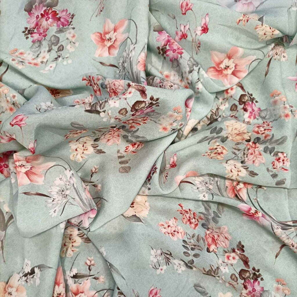 Multi Floral Poly Faux Crepe Fabric - Fabric Khazana